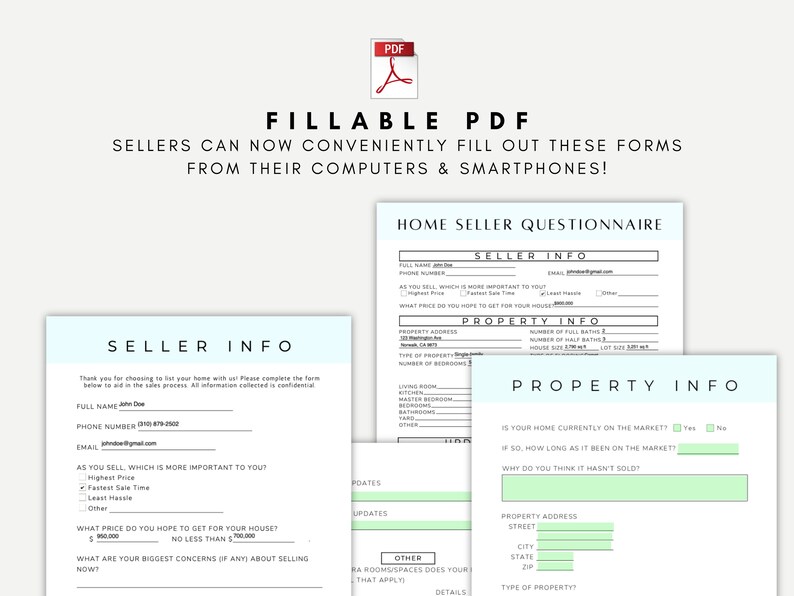 Real Estate Seller Questionnaire Packet, Pre-market Listing Survey ...