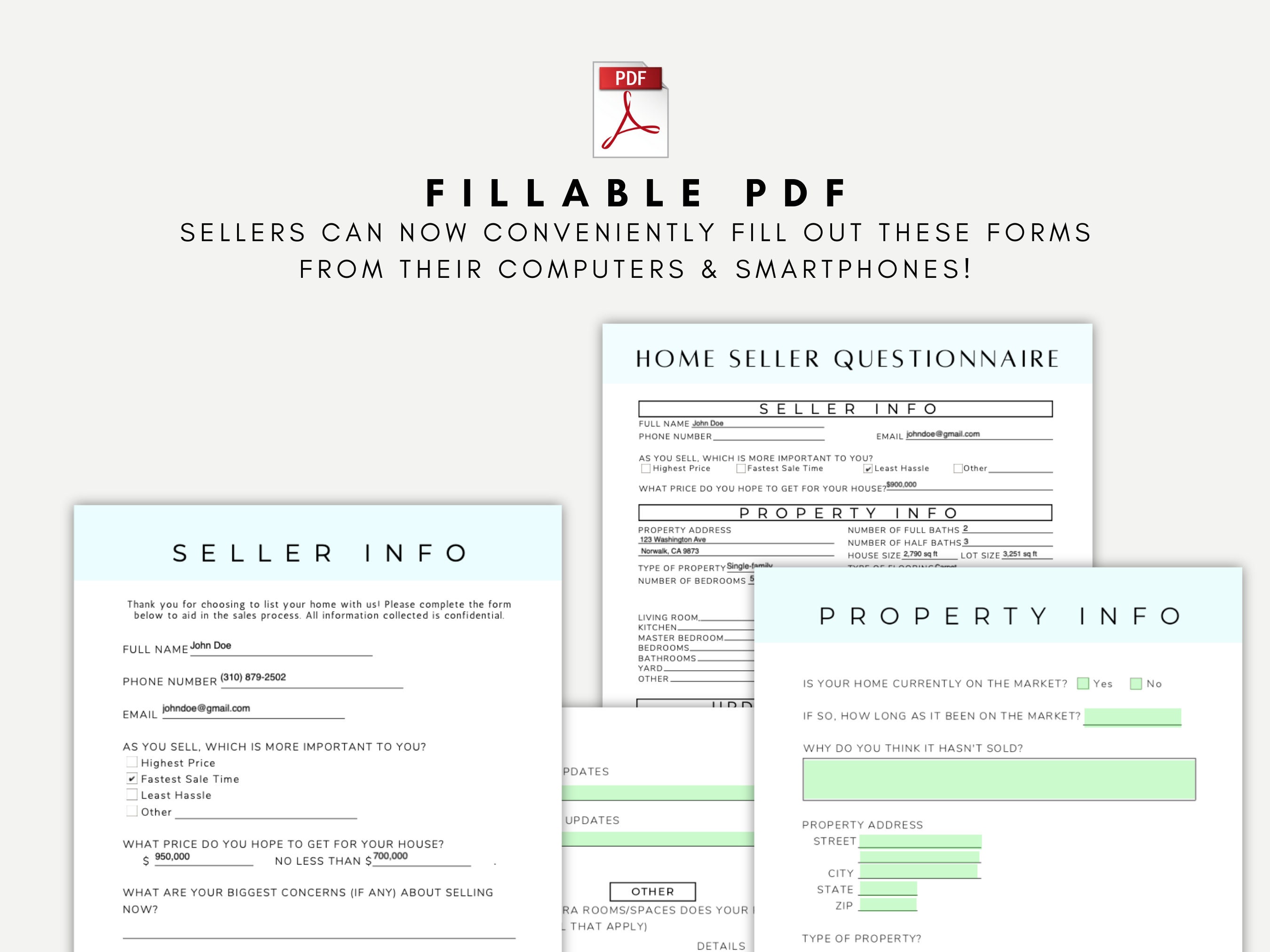 Real Estate Seller Questionnaire Packet, Pre-market Listing Survey ...
