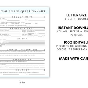 Home Seller Questionnaire Sheet, Buyer Survey, Fillable PDF, Editable ...