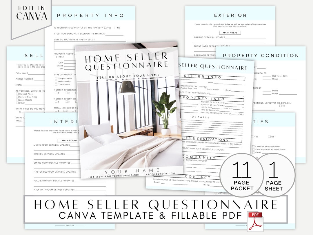 Real Estate Seller Questionnaire Packet, Pre-market Listing Survey ...