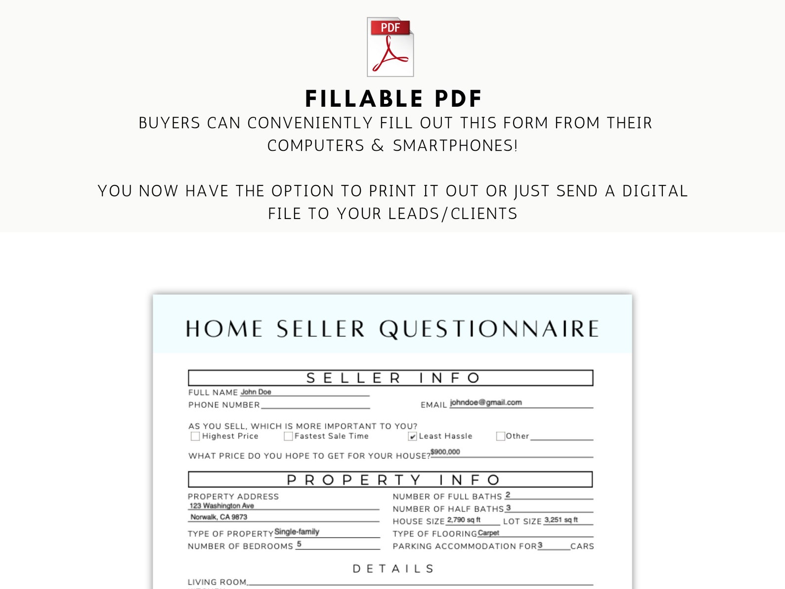 Home Seller Questionnaire Sheet, Buyer Survey, Fillable PDF, Editable ...