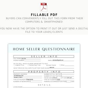 Home Seller Questionnaire Sheet, Buyer Survey, Fillable PDF, Editable ...