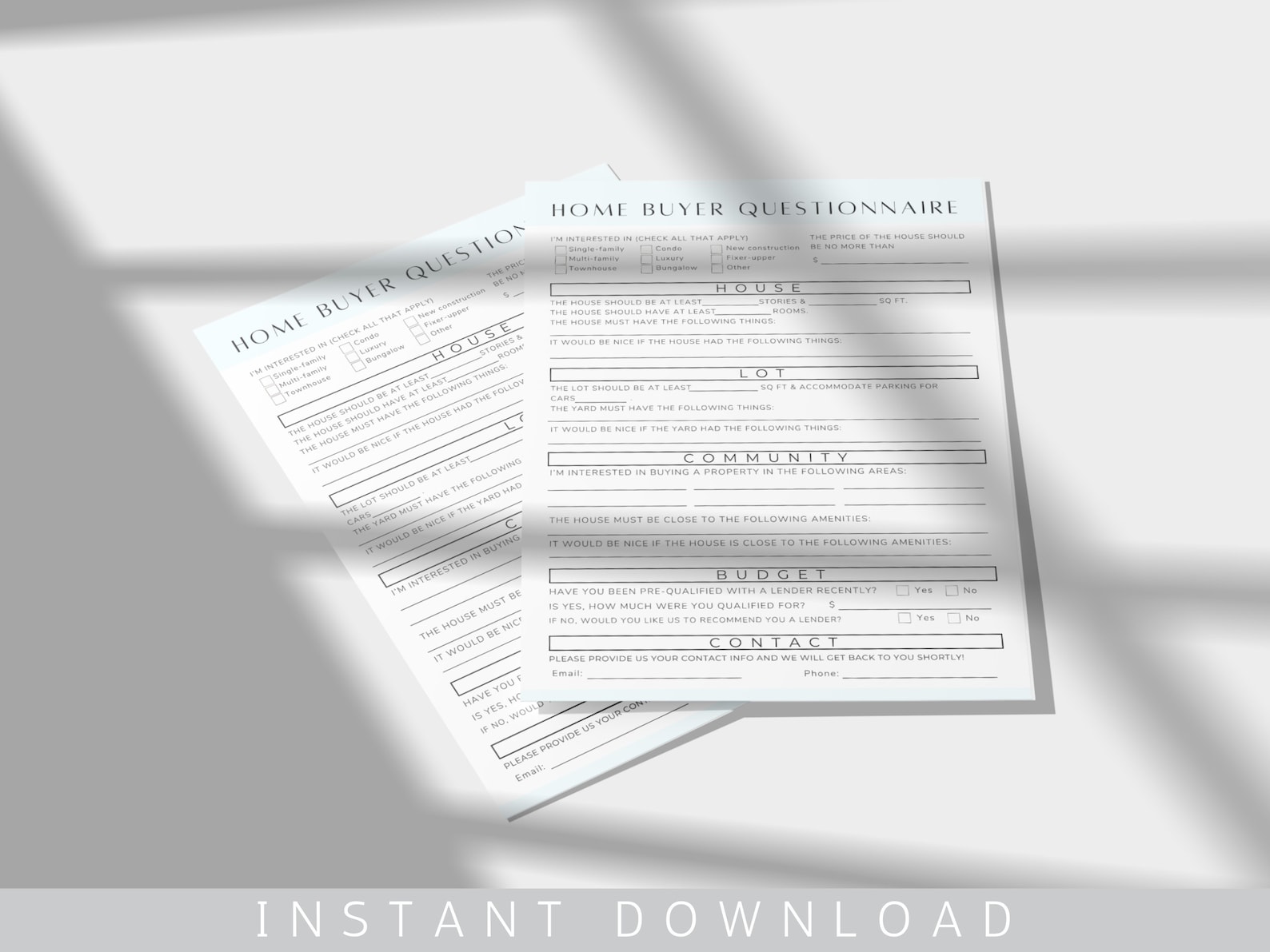 Home Buyer Questionnaire Sheet, Buyer Survey, Fillable PDF, Editable ...