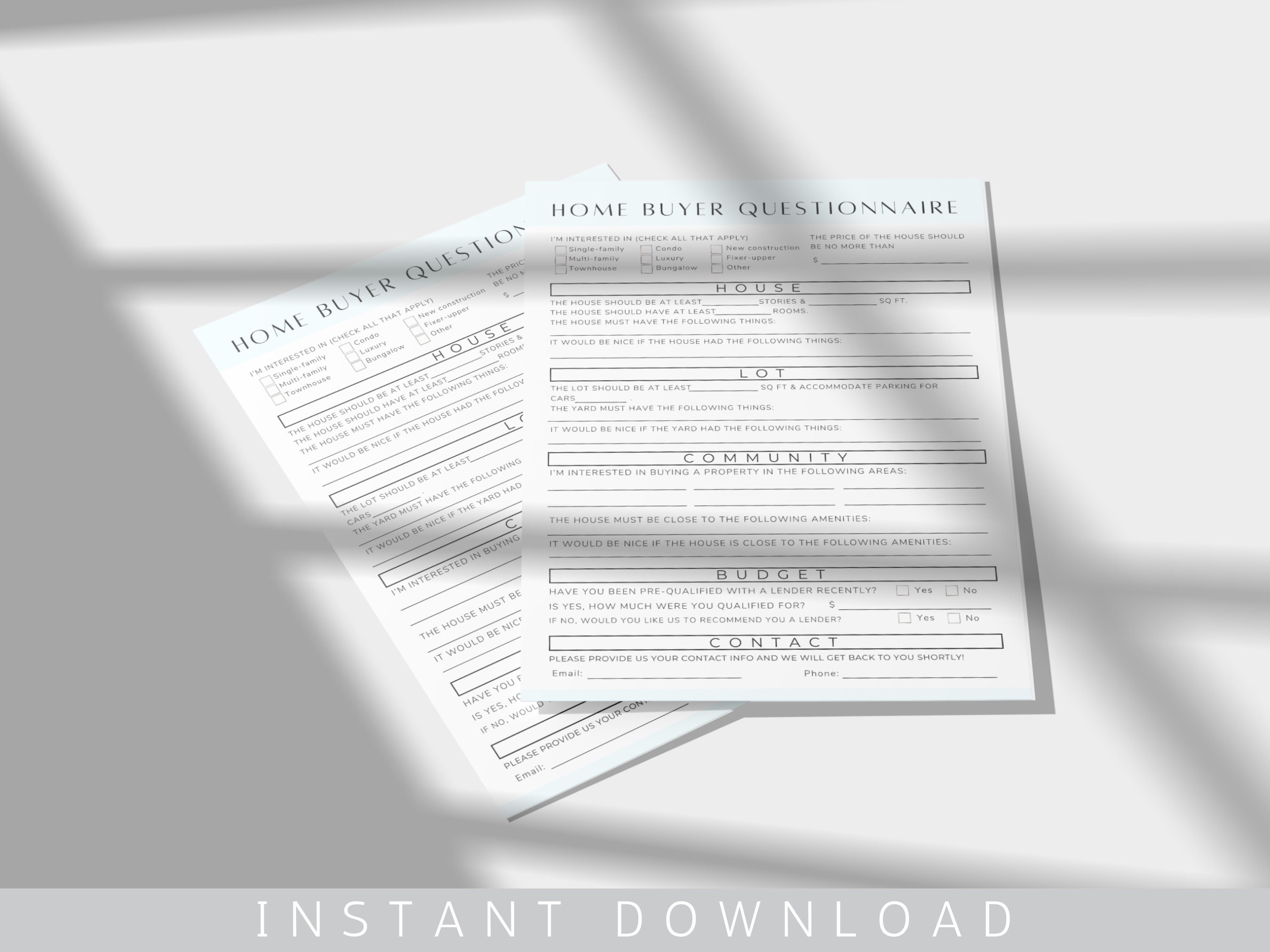 Home Buyer Questionnaire Sheet, Buyer Survey, Fillable PDF, Editable ...