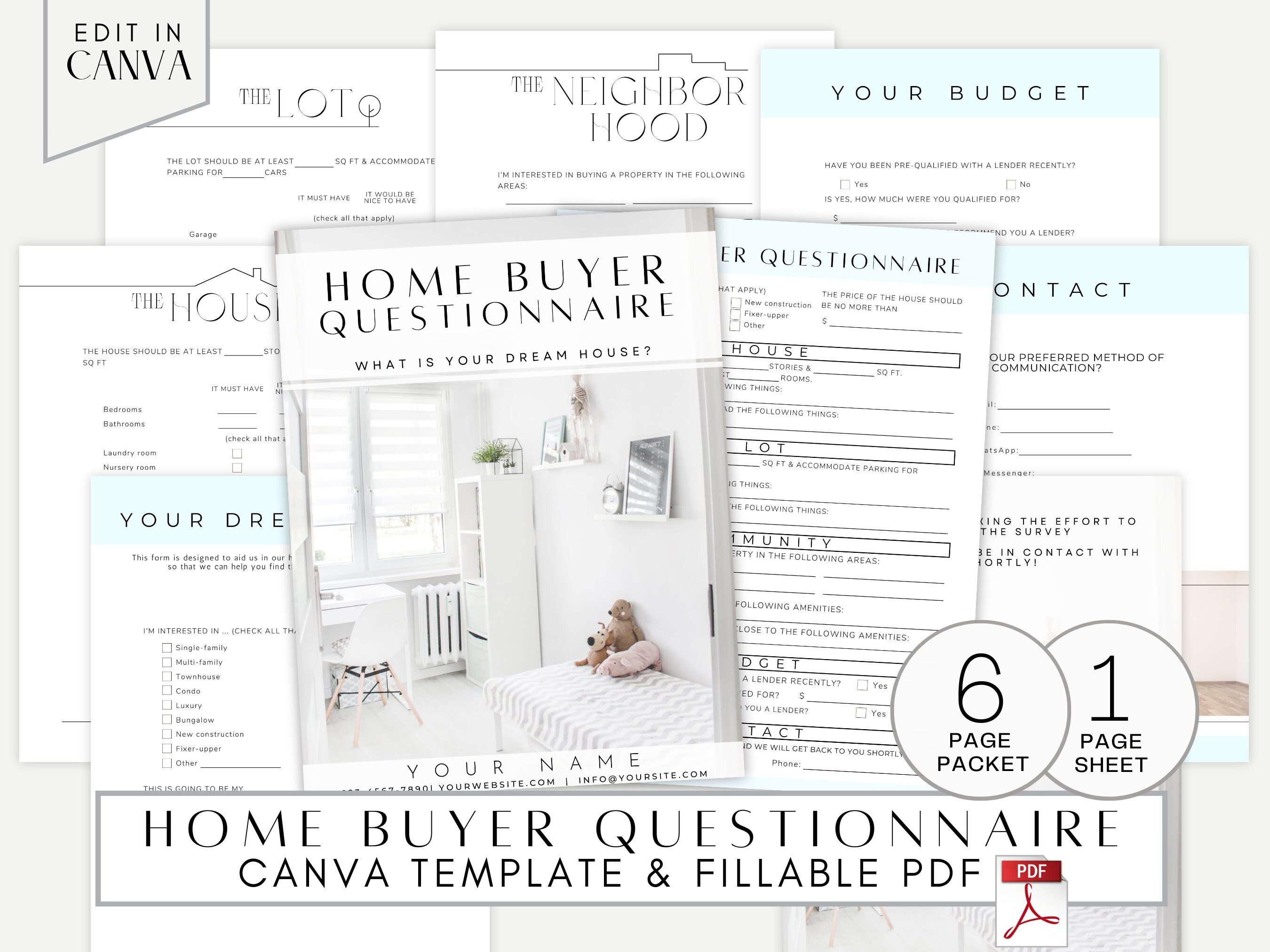 Home Buyer Questionnaire Packet, Buyer Survey, Fillable PDF, Editable ...