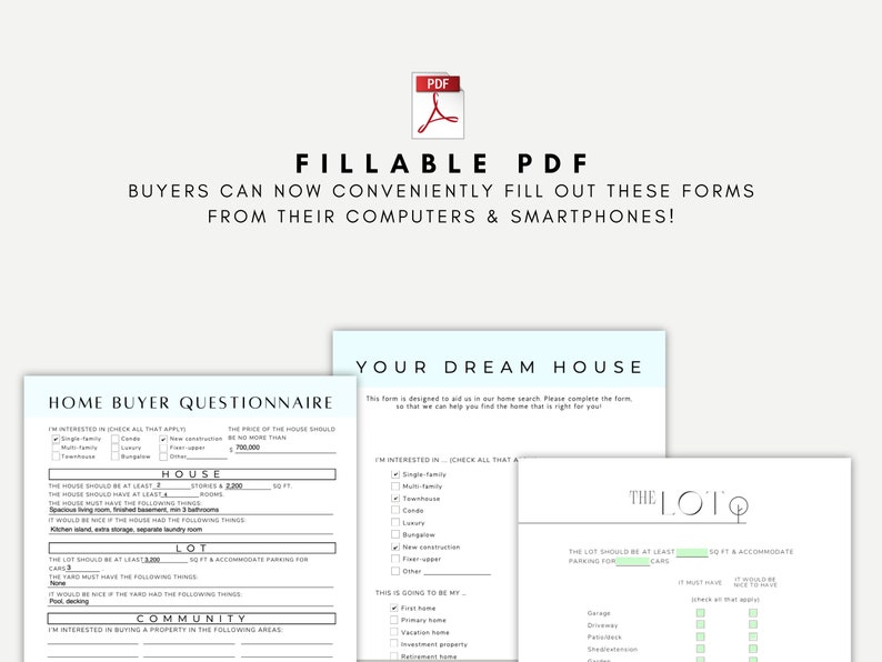 Home Buyer Questionnaire Packet, Buyer Survey, Fillable PDF, Editable ...
