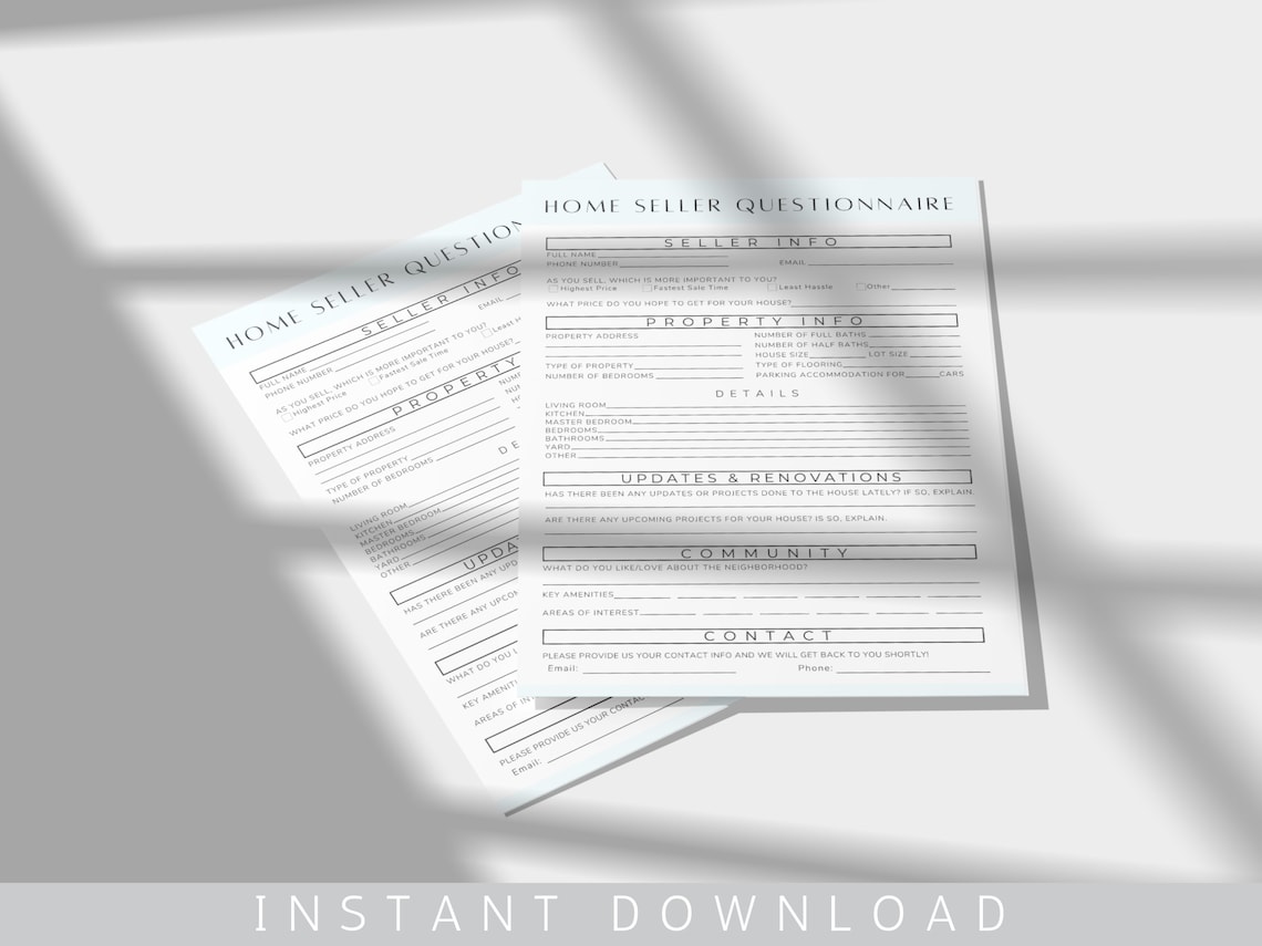 Home Seller Questionnaire Sheet, Buyer Survey, Fillable PDF, Editable ...