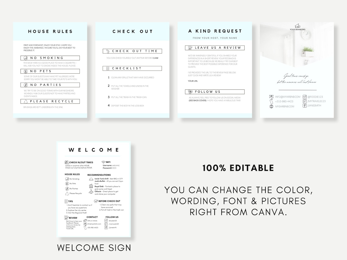 Airbnb House Manual Template: Editable Canva Guest Book (digital ...