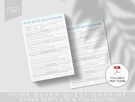 Home Buyer Questionnaire Sheet Buyer Survey Fillable PDF - Etsy