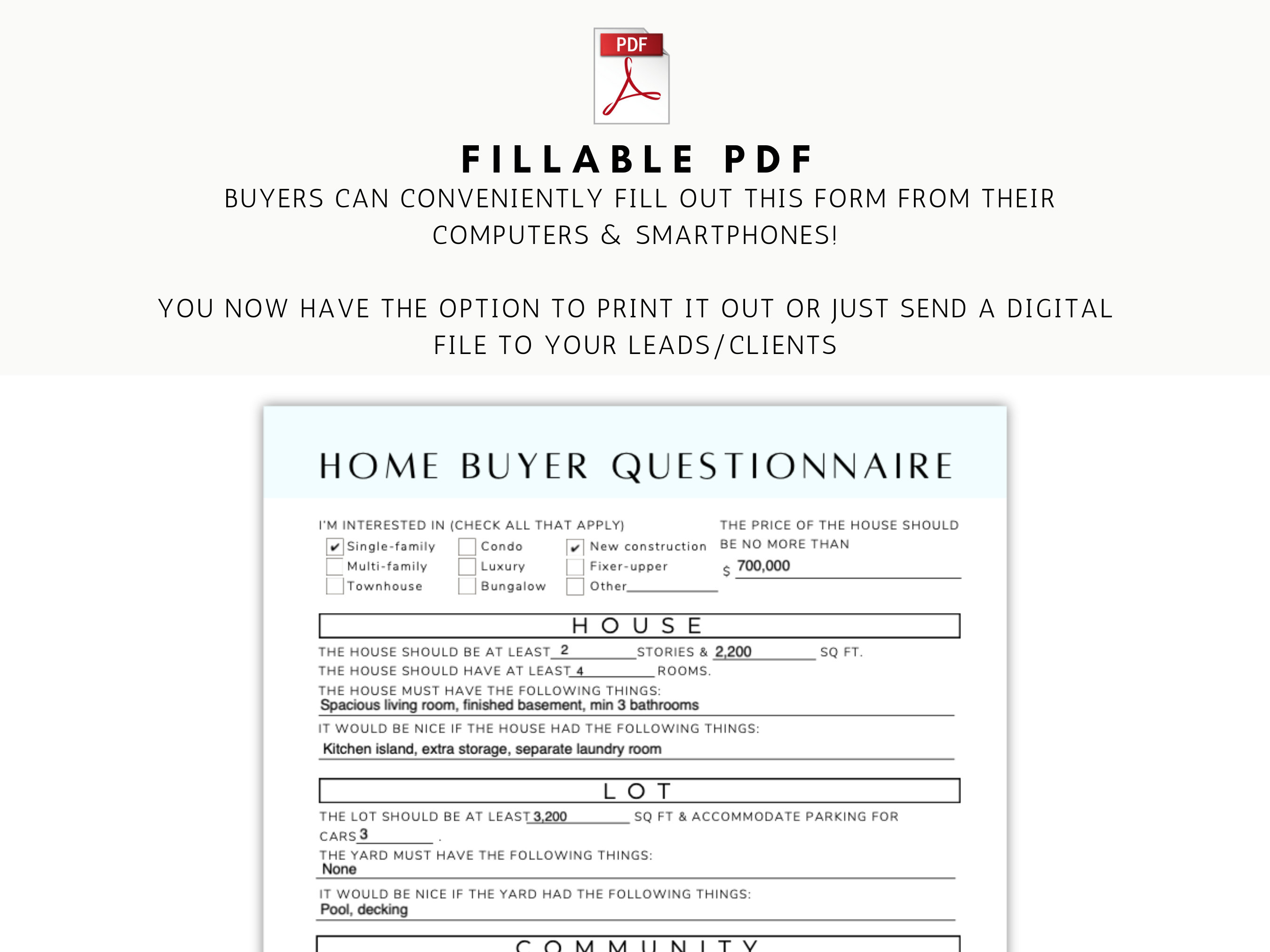 Home Buyer Questionnaire Sheet, Buyer Survey, Fillable PDF, Editable ...