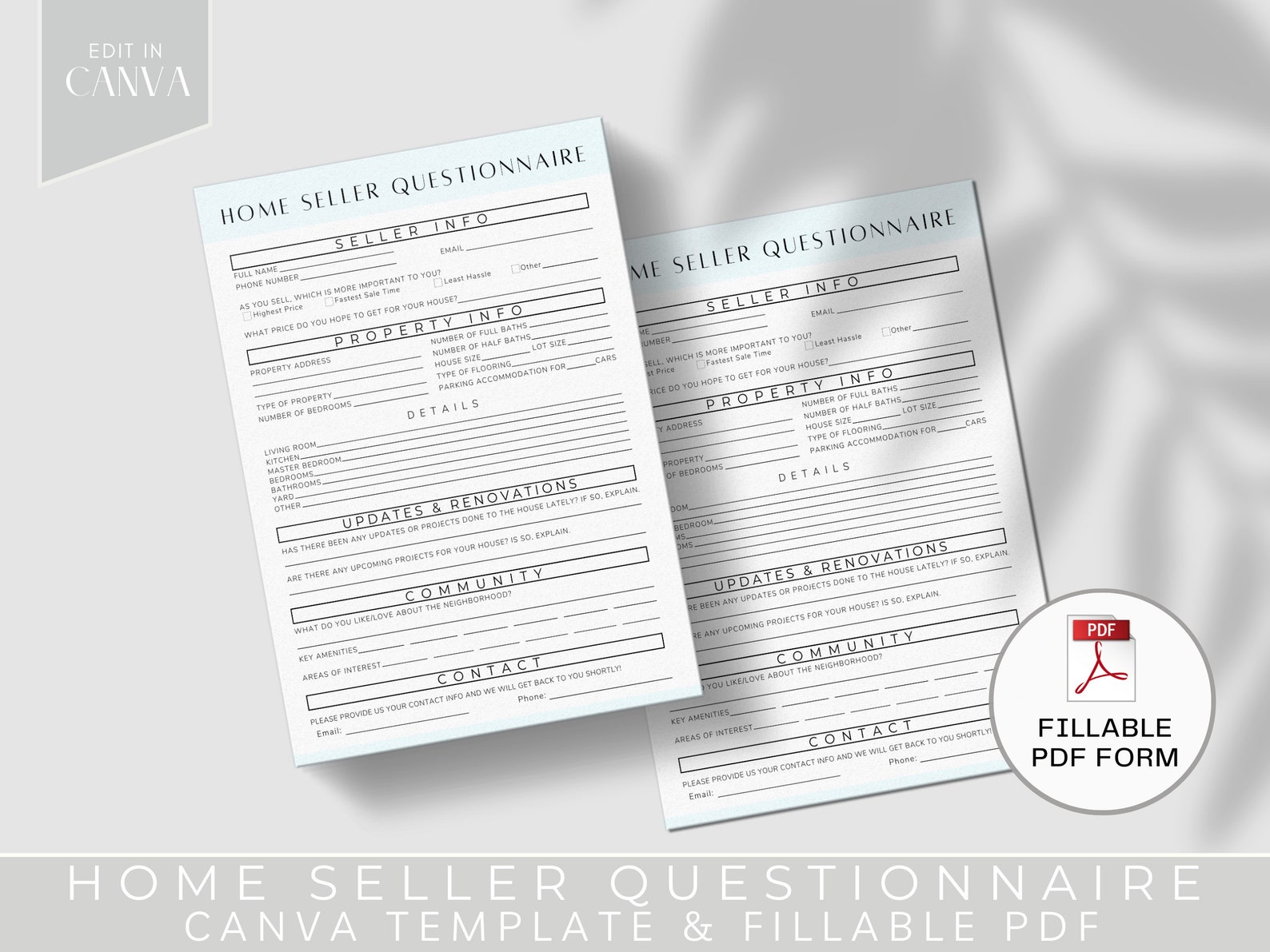 Home Seller Questionnaire Sheet, Buyer Survey, Fillable PDF, Editable ...