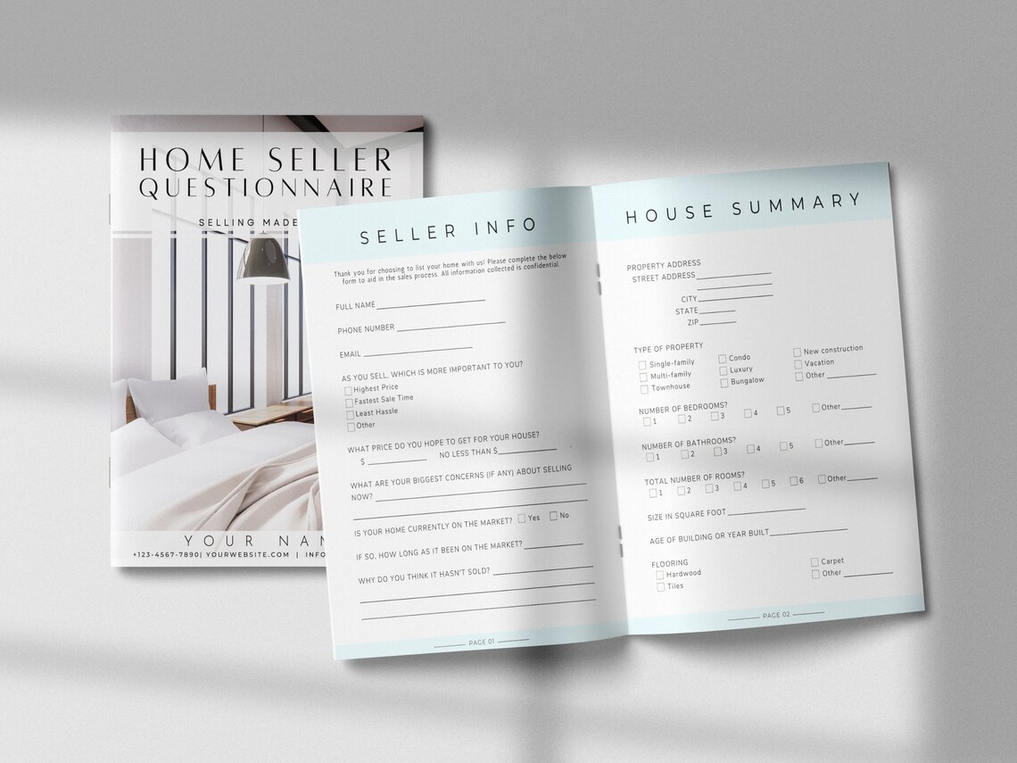 Real Estate Seller Questionnaire Packet, Pre-market Listing Survey ...