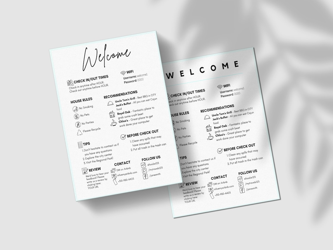 Airbnb House Manual Template, Airbnb Guest Book, Editable Canva ...