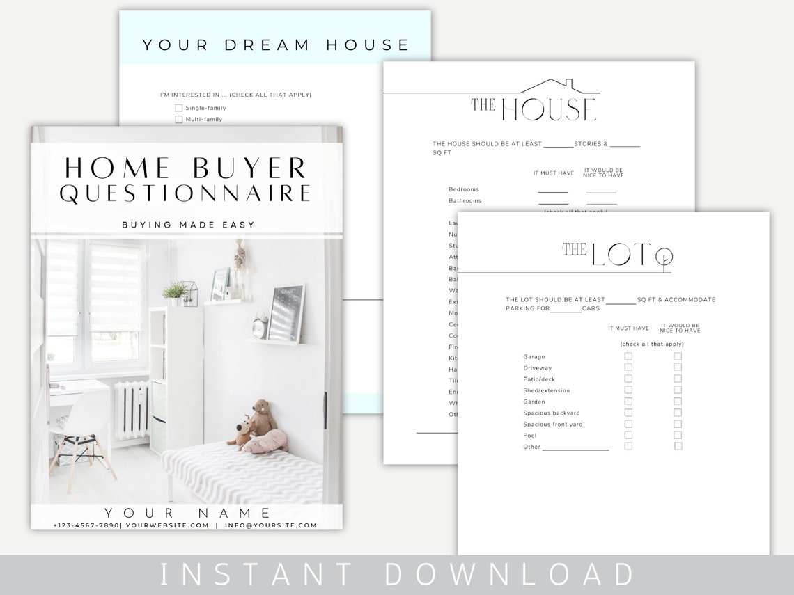 Home Buyer Questionnaire Packet, Buyer Survey, Fillable PDF, Editable ...