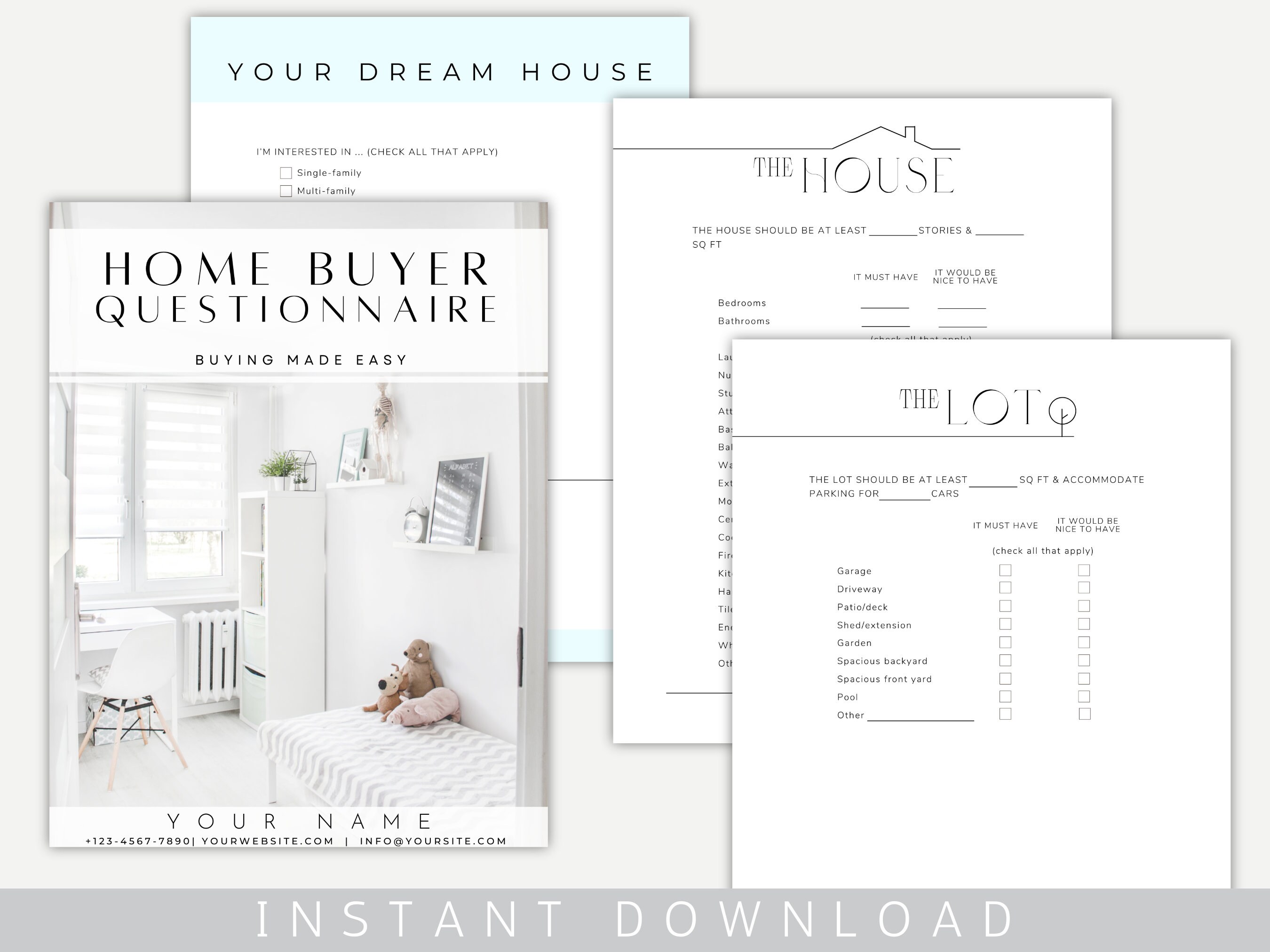 Home Buyer Questionnaire Packet, Buyer Survey, Fillable PDF, Editable ...