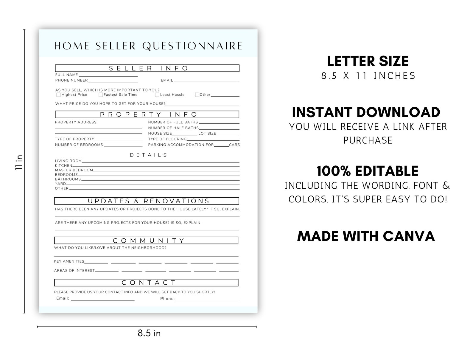 Real Estate Seller Questionnaire Packet, Pre-market Listing Survey ...