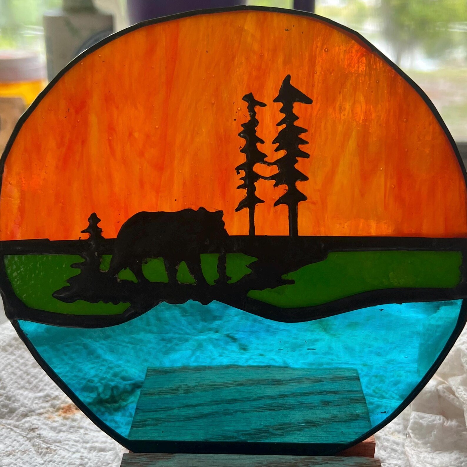 Sunset Scenes Suncatchers or Table Top Decor , Bear and Mountains or ...