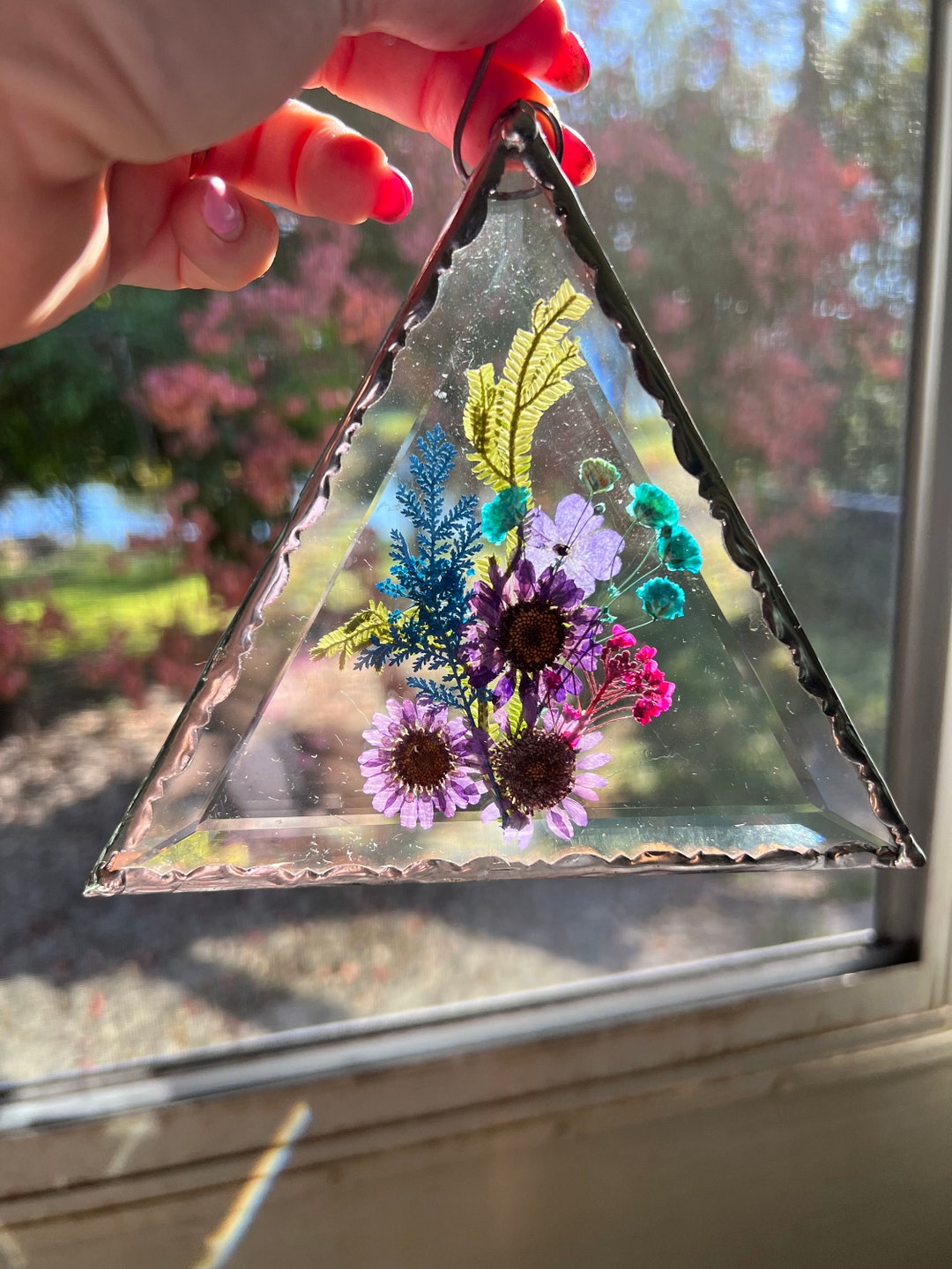 Beveled Glass Lightcatcher With Dried Flowers - Etsy