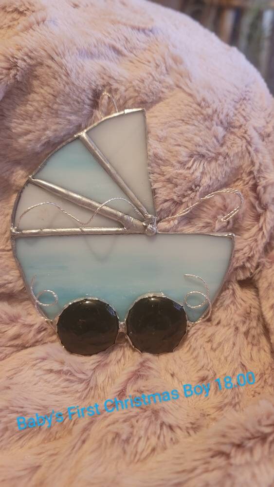 Stained Glass Baby Stroller Window Decor, Pink Baby Stroller Suncatcher ...