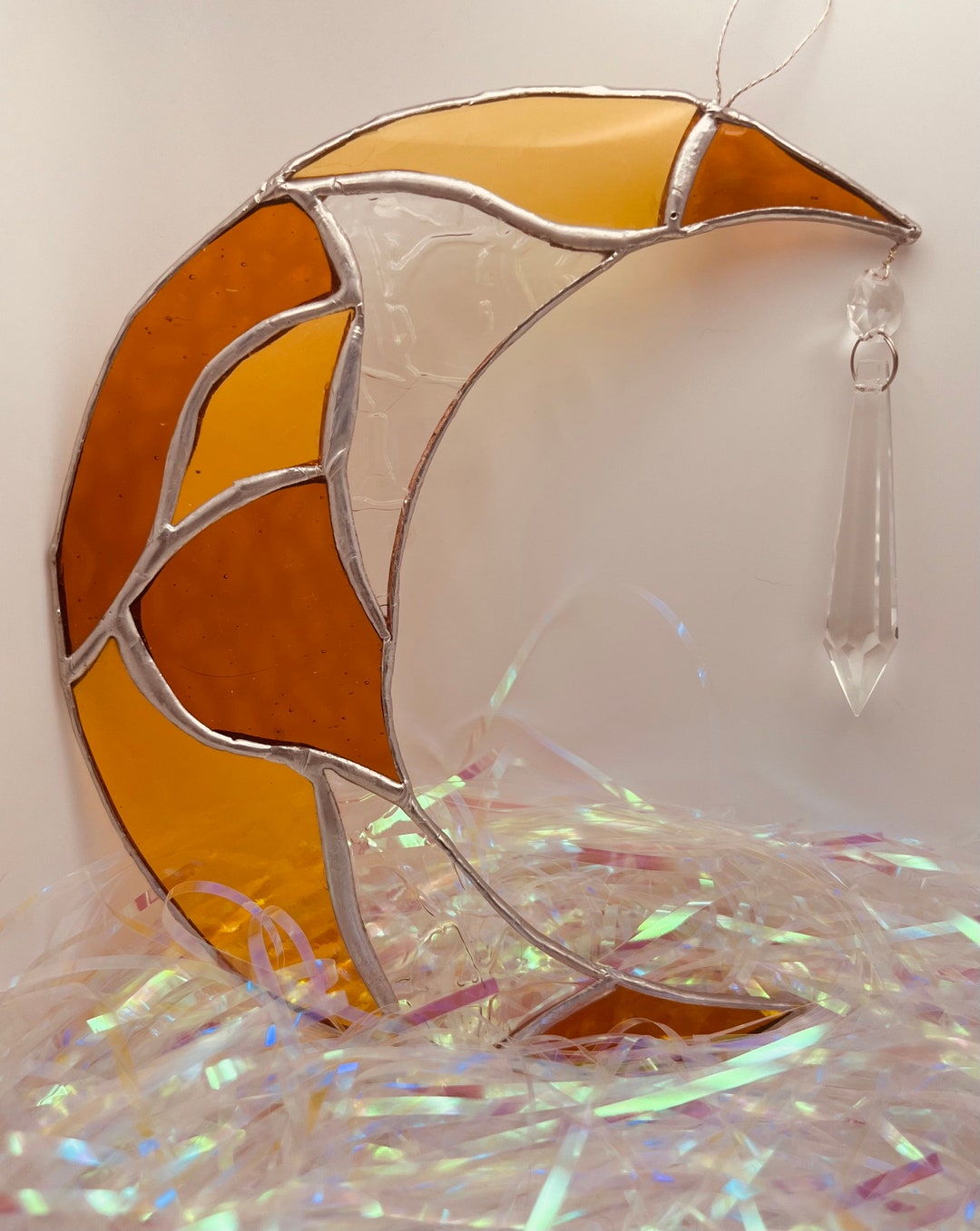 Crescent Moon Window Suncatcher With Genuine Crystal Dangle - Etsy