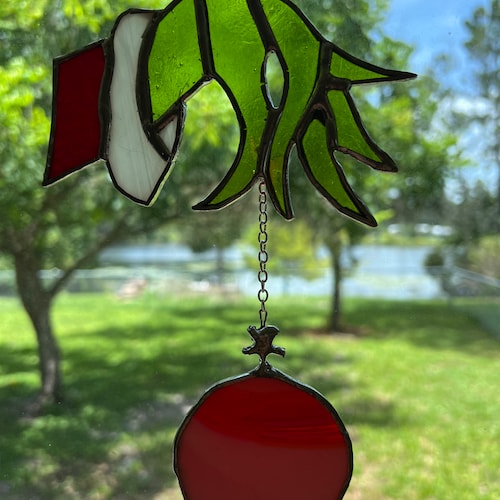 Stained Glass Grinch Window Decor Grinch Suncatcherchristmas - Etsy