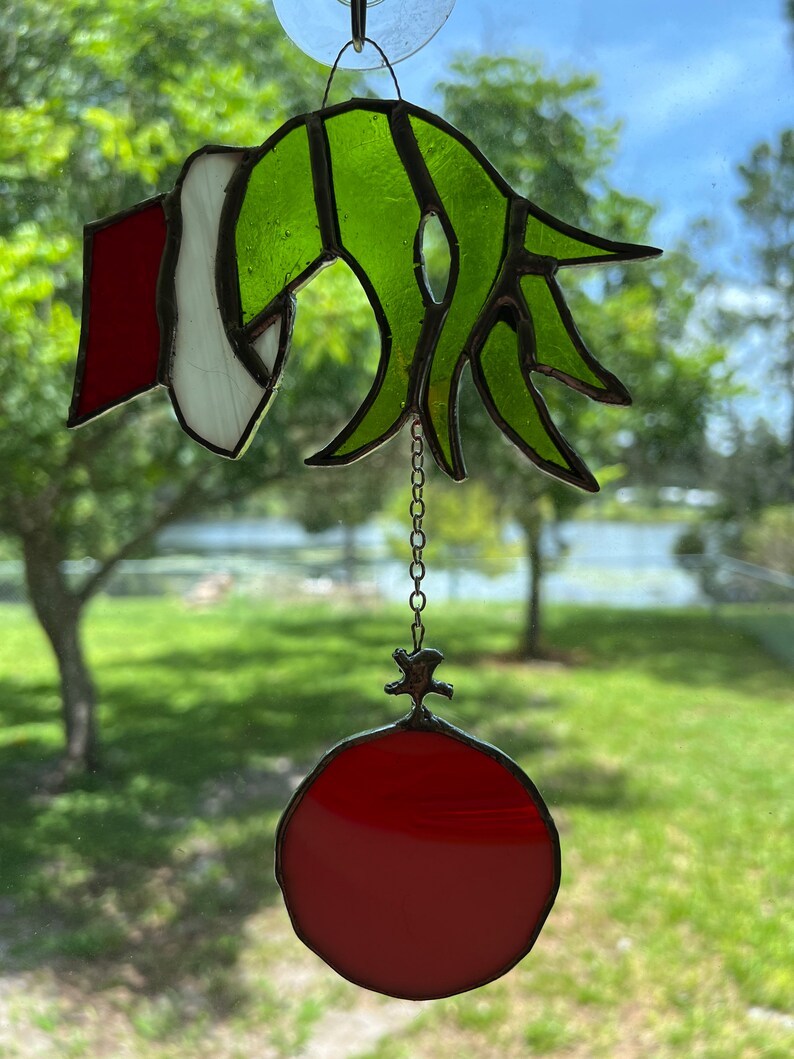 Stained Glass Grinch Window Decor Grinch Suncatcherchristmas - Etsy