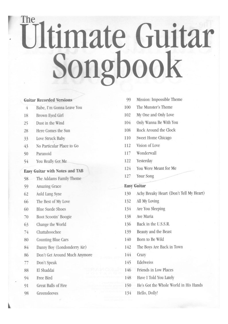 Guitar Songbook With Chords and Tablatures | 110 Songs | PDF Download ...