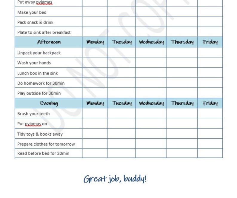 BLUE Daily checklist kinderen routine taken taken sjabloon | Etsy Nederland