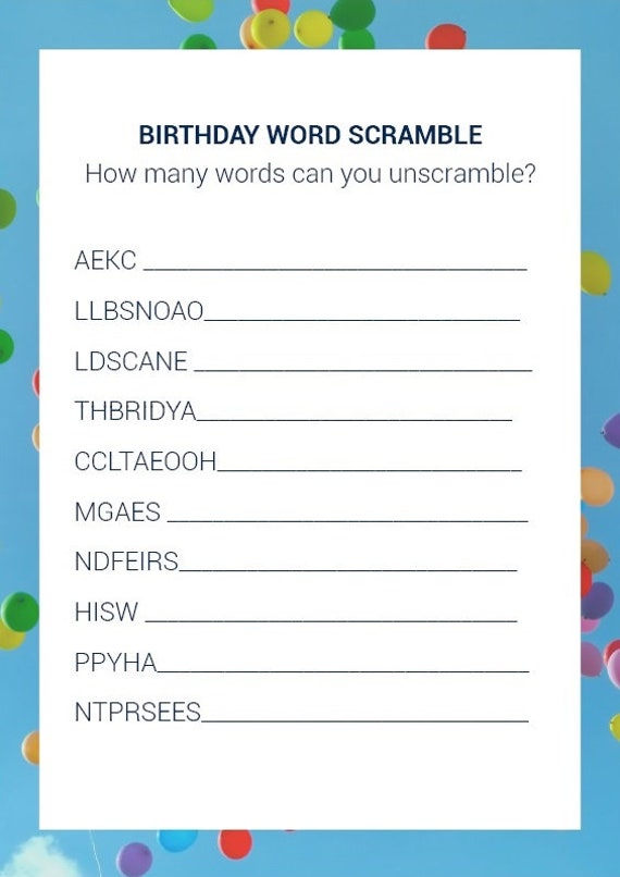Birthday Word Scramble Printable
