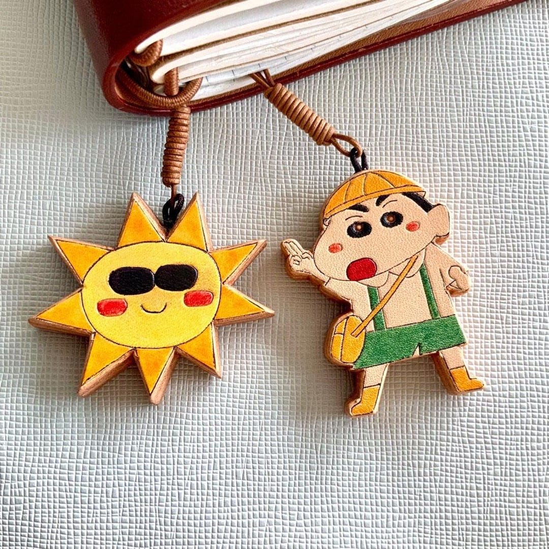 Crayon Shin-chan Leather Notebook Bookmark, Handmade Bag Charm, Leather ...