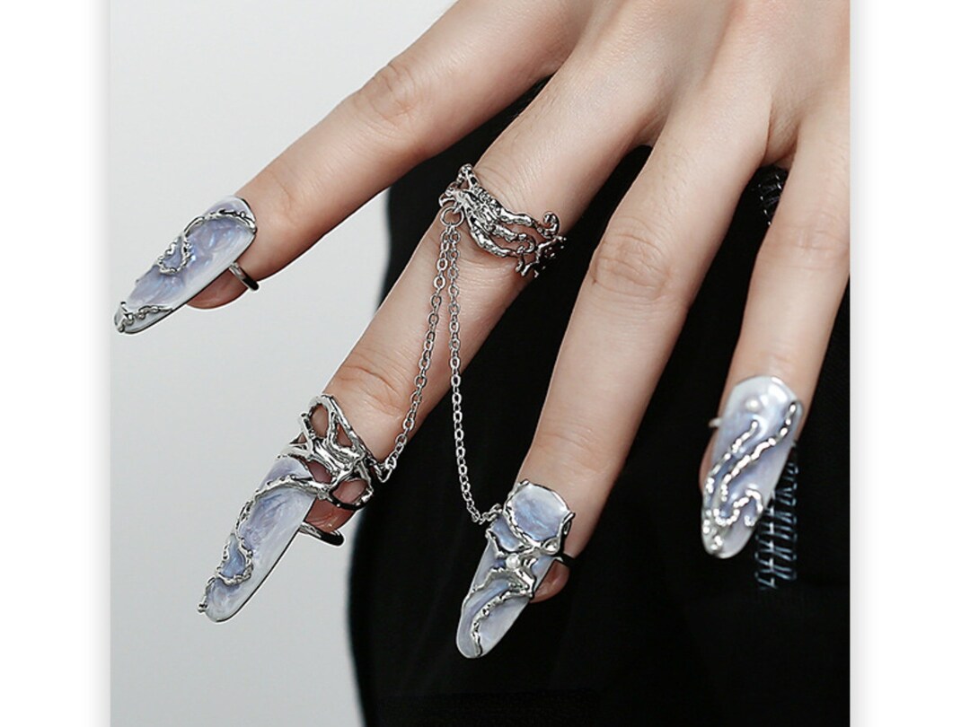 Purple & Silver Fingertip Ring Nail Ring Open Adjustable - Etsy