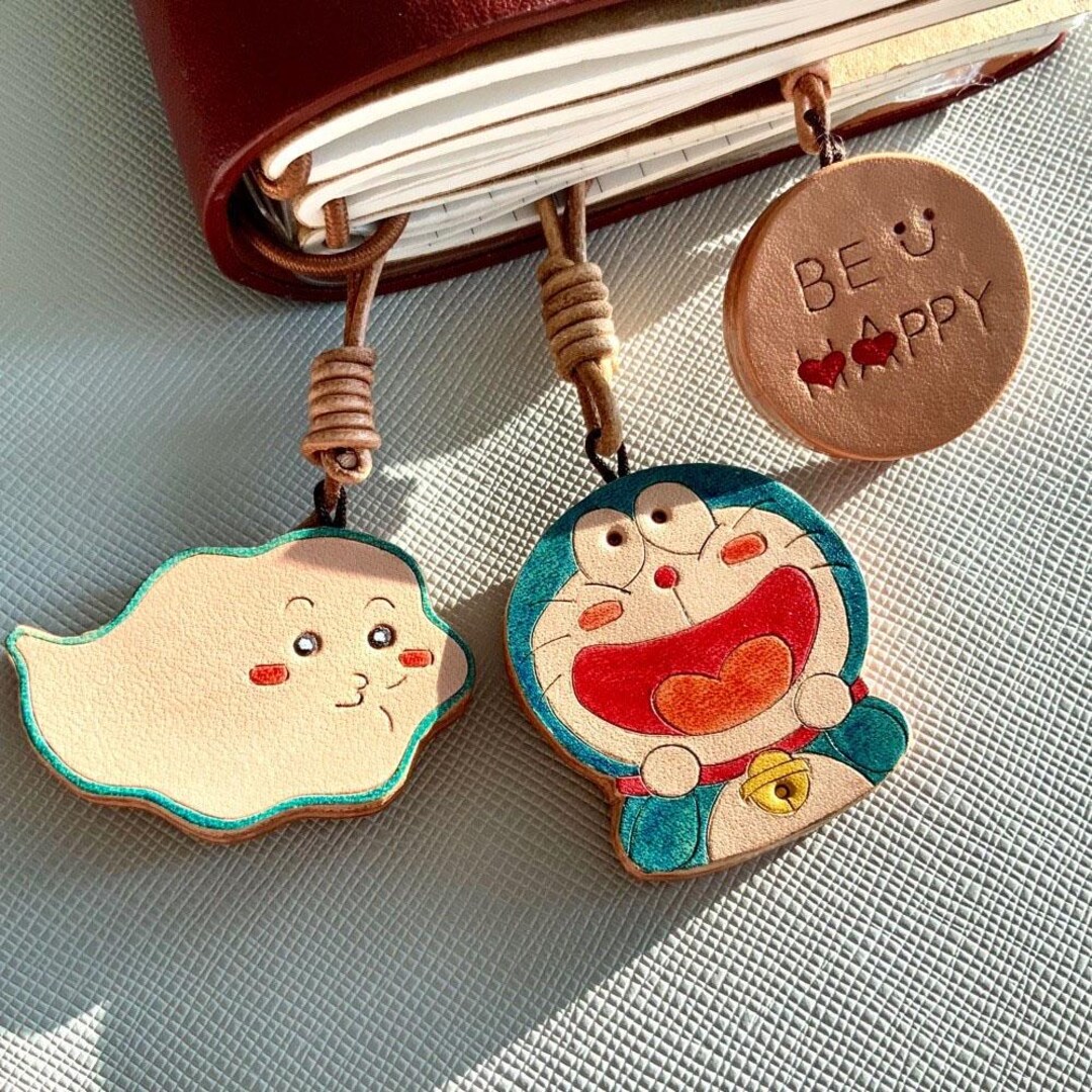 Leather Doraemon Notebook Bookmark, Planner Charm, Handmade Bag Charm ...