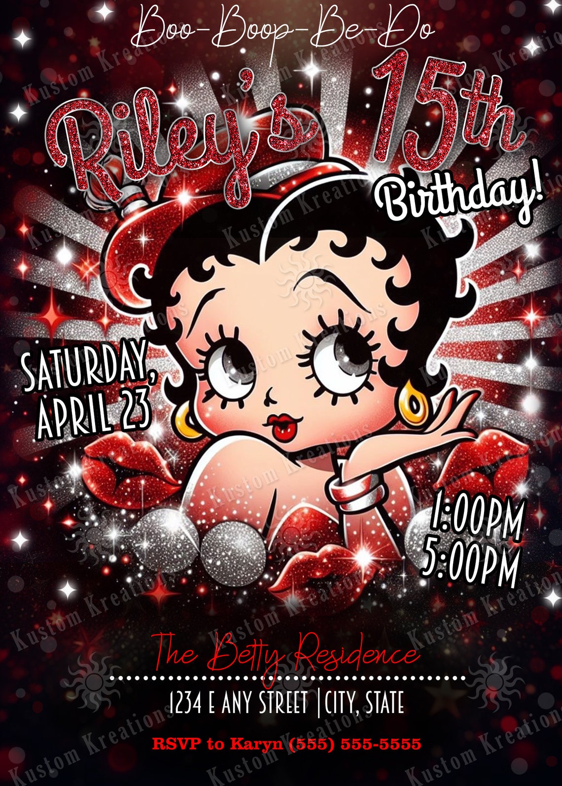 Betty Boop Red, Black and White Birthday Invitation - Etsy