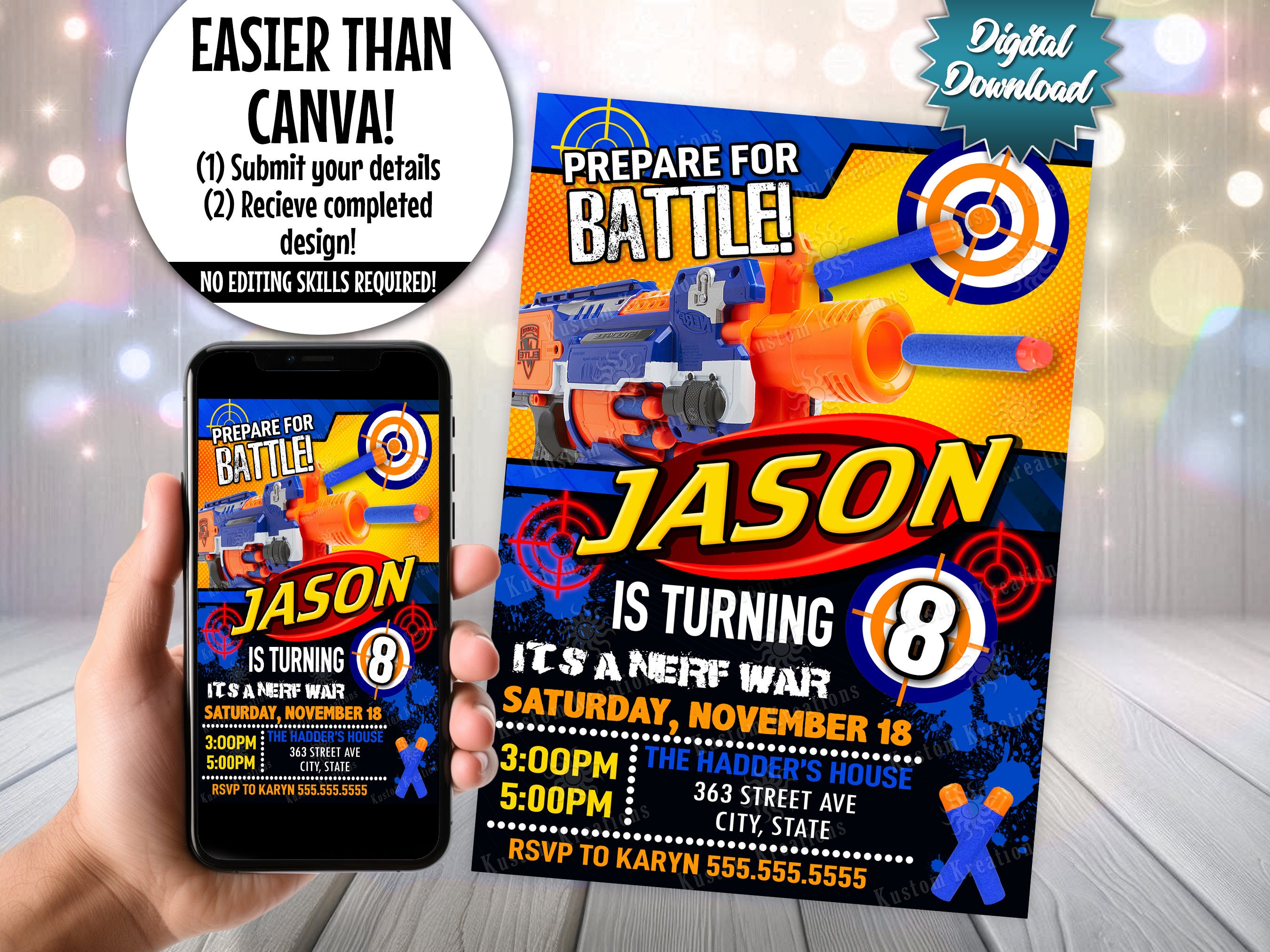 Nerf 5 Birthday Invitation - Etsy