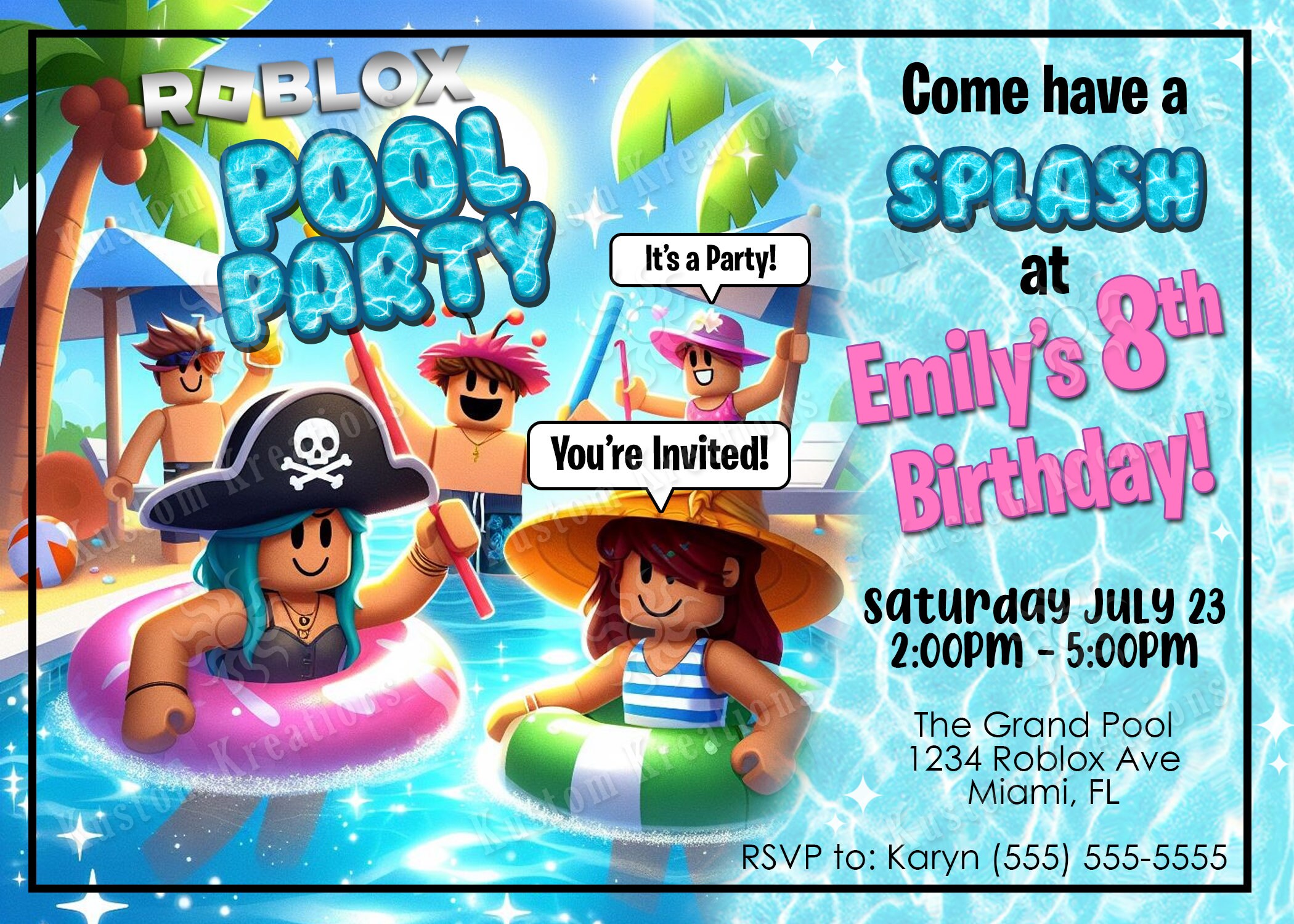 Roblox Pool Party Birthday Invitation - Etsy