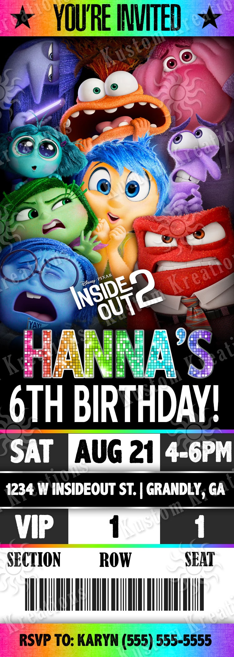 Inside Out 2 Ticket Birthday Invitation - Etsy