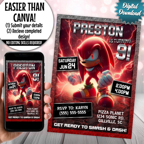 Knuckles Birthday Invitation - Etsy