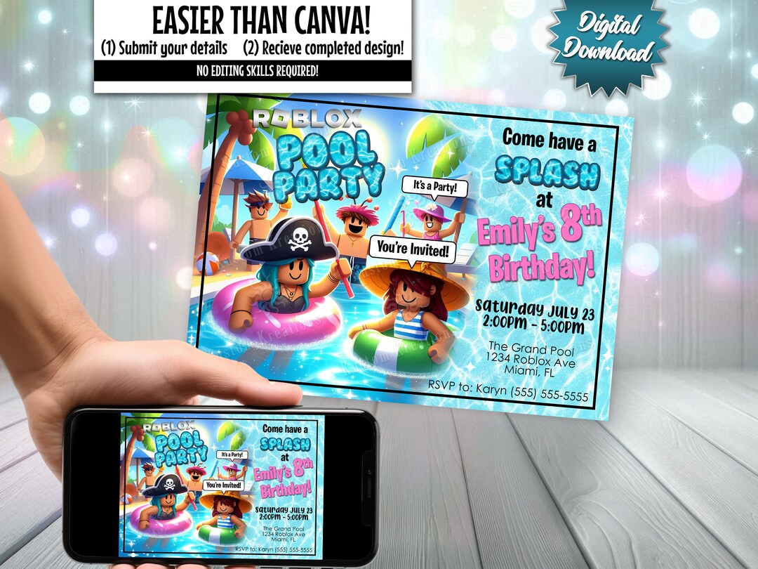 Roblox Pool Party Birthday Invitation - Etsy