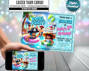 Editable Rblx Birthday Pool Party Invite, Instant Download, Editable ...