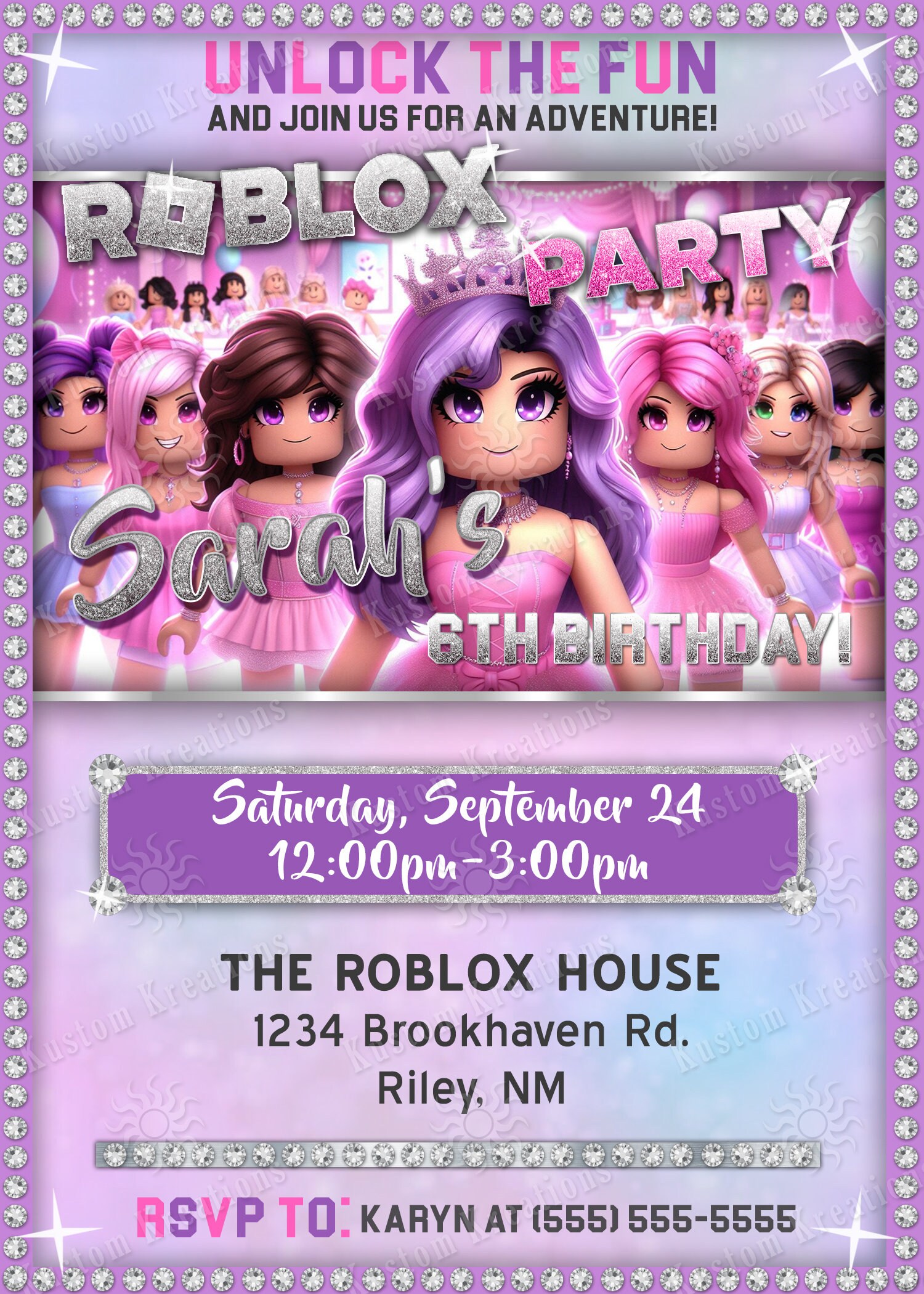 Roblox Girl Pink and Sparkles Birthday Invitation - Etsy