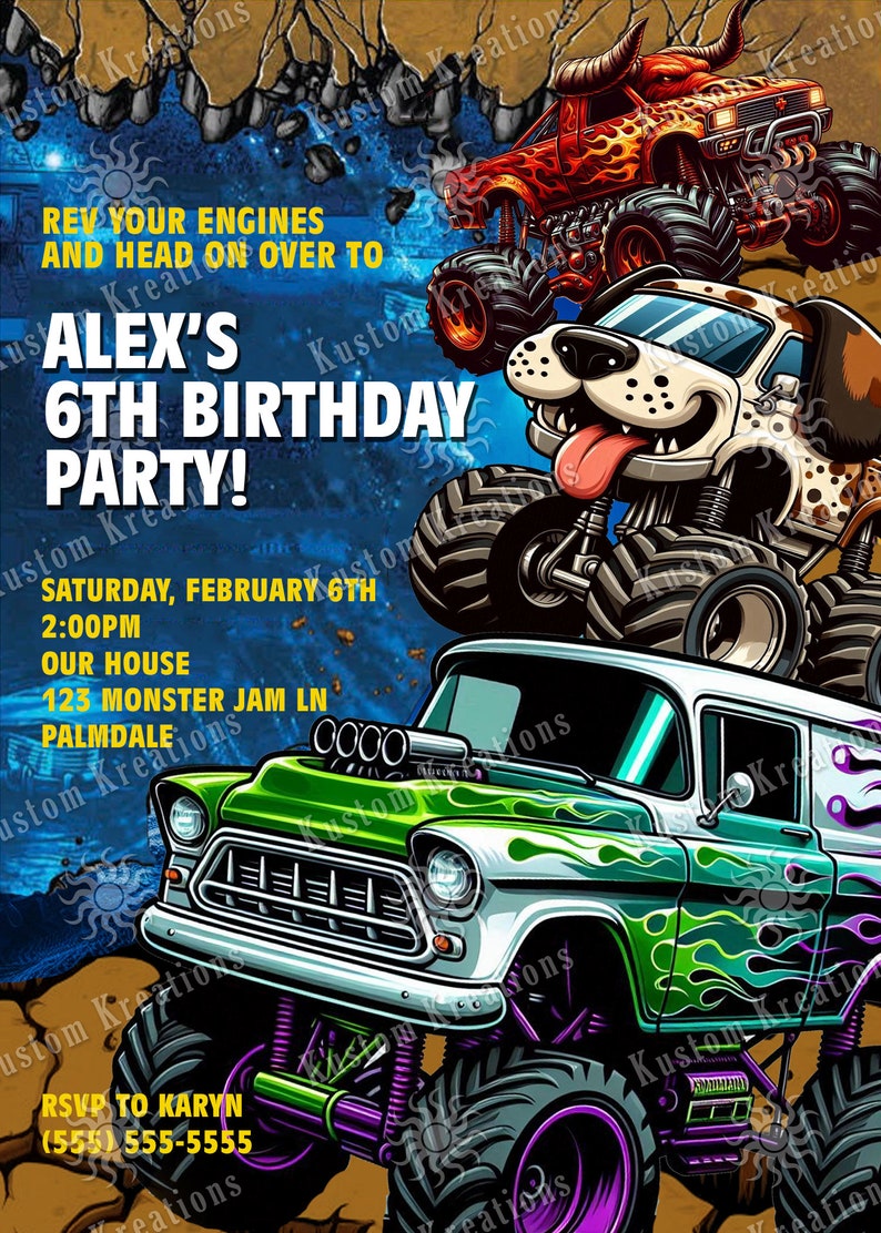 Invitación de cumpleaños de Monster Truck Jam 5 - Etsy México