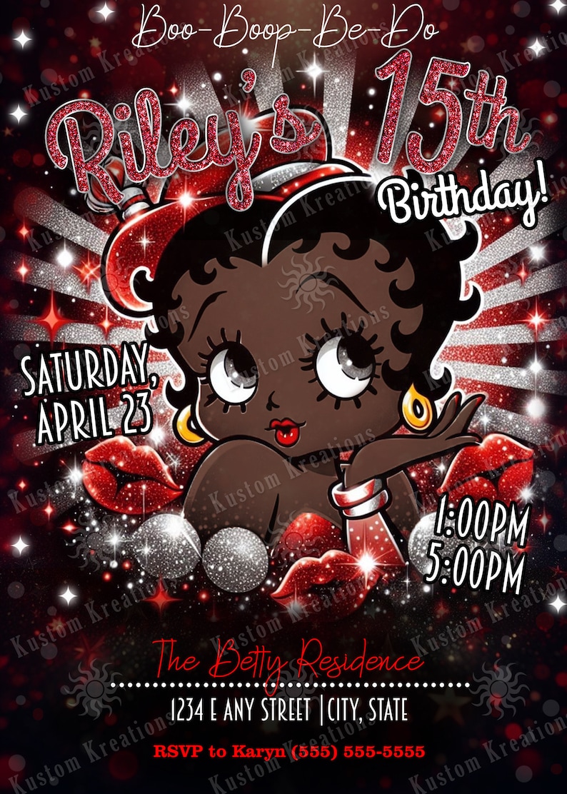 Black Betty Boop Red, Black and White Birthday Invitation - Etsy