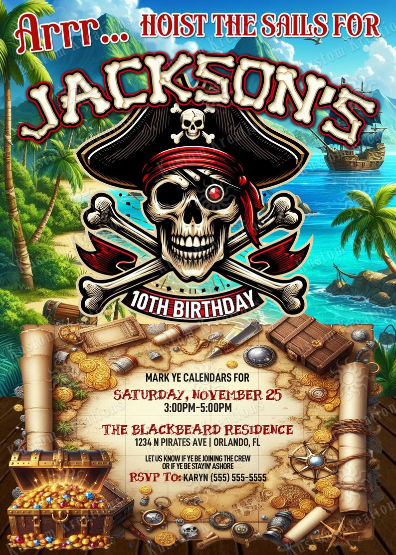 Pirates 3 Treasure Map Birthday Invitation - Etsy