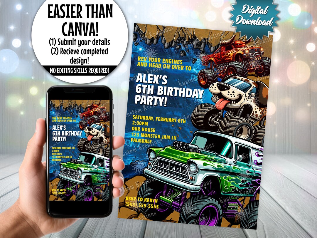 Monster Truck Jam Birthday Invitation 5 - Etsy