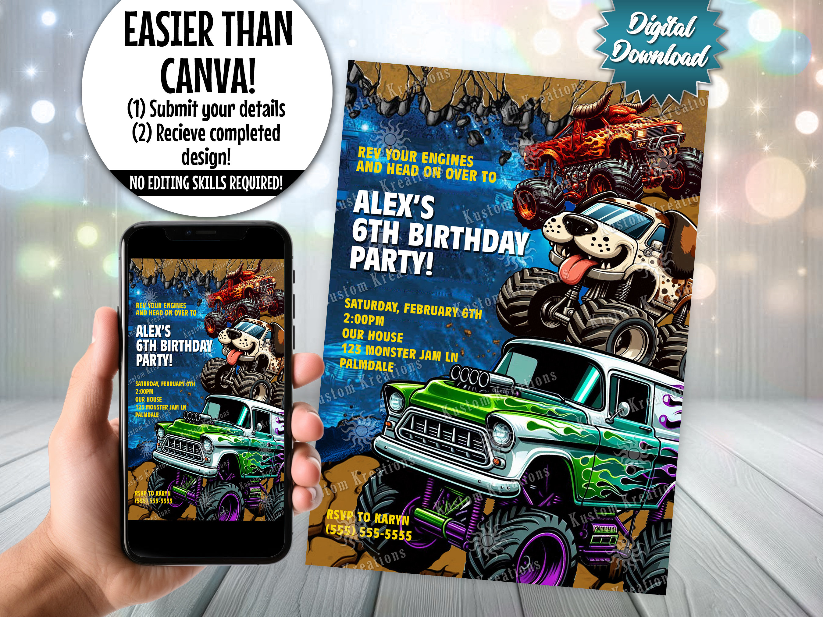 Invitación de cumpleaños de Monster Truck Jam 5 - Etsy México