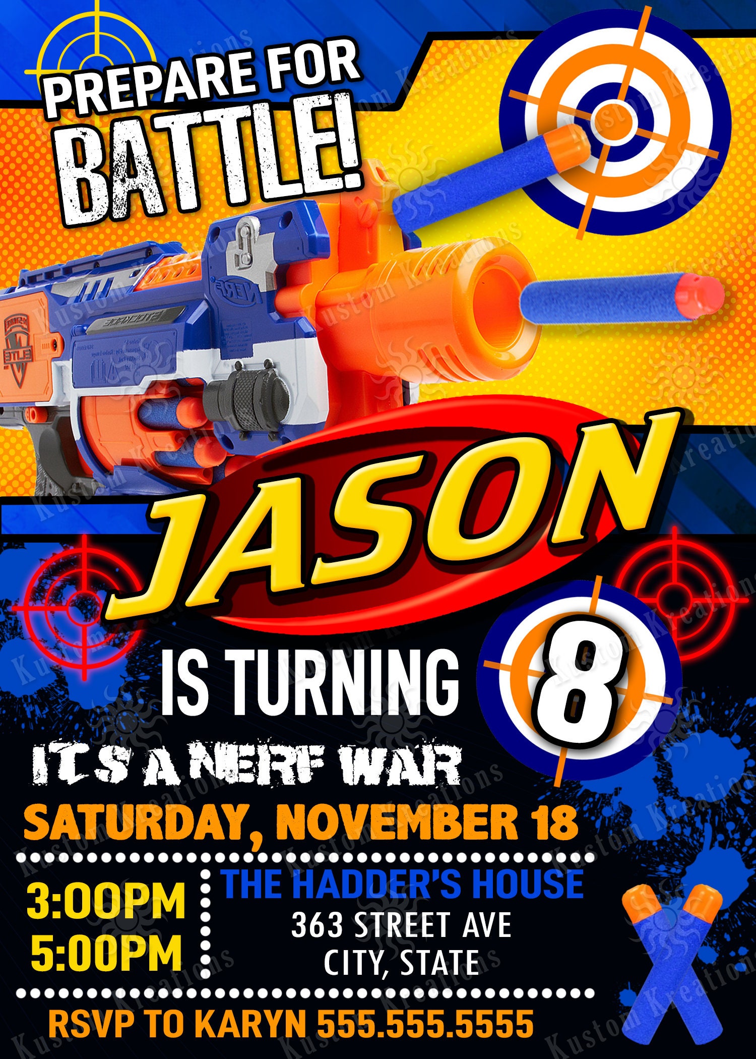 Nerf Birthday Invitations