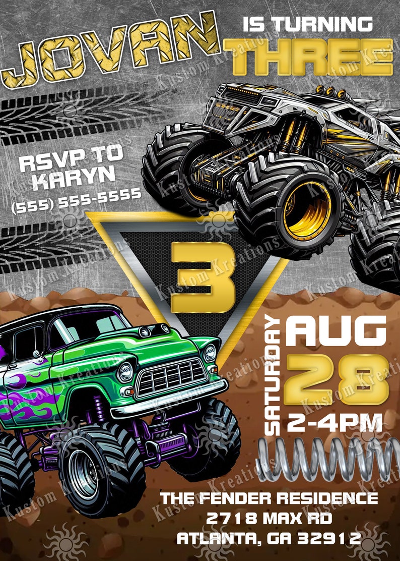 Monster Truck Jam Birthday Invitation 2 - Etsy