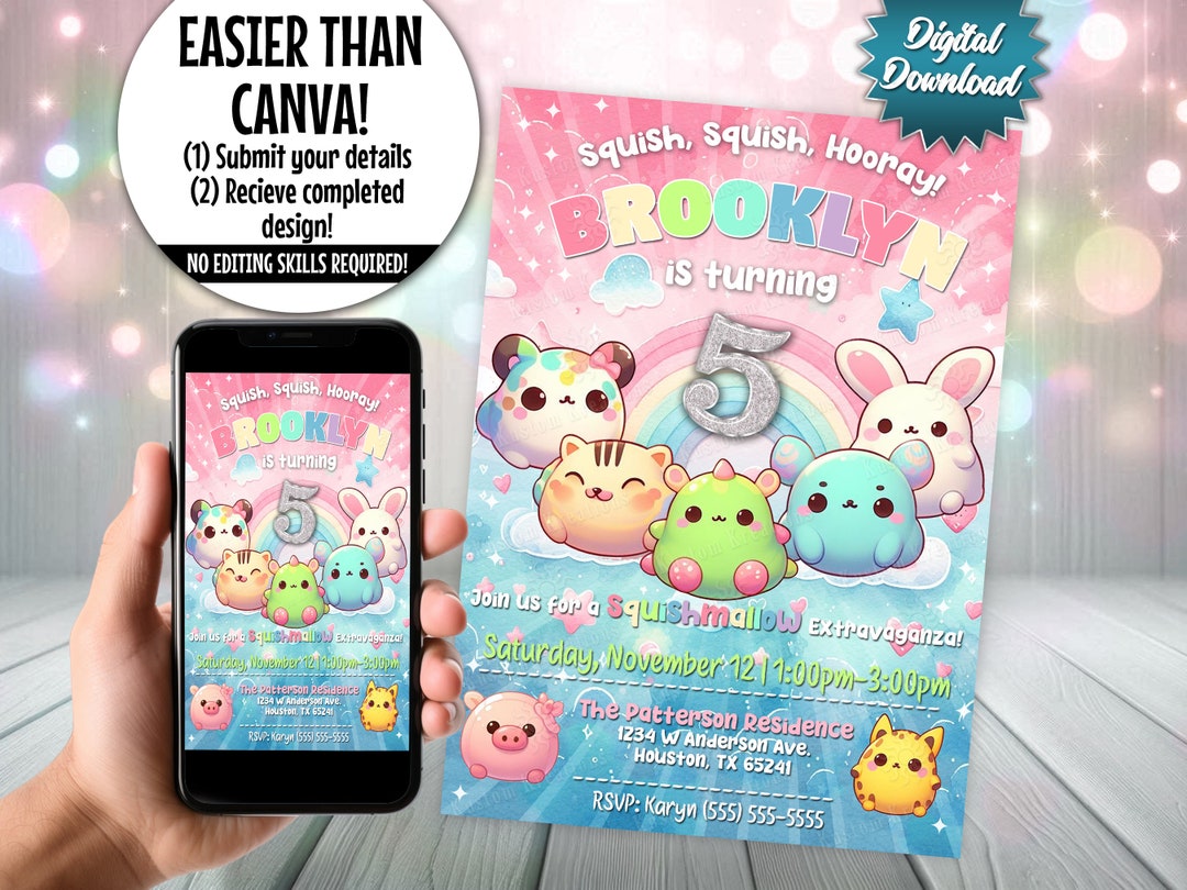 Cute Squishmallow Pastel Rainbow Birthday Invitation - Etsy