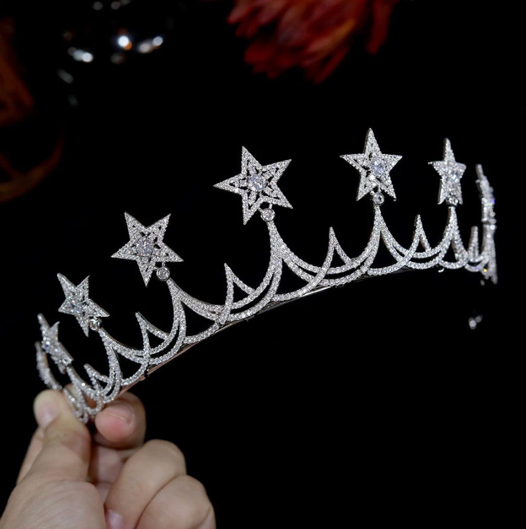 Classic Royal Stars Retro Queen Crown Bride Princess Tiaras Women CZ ...
