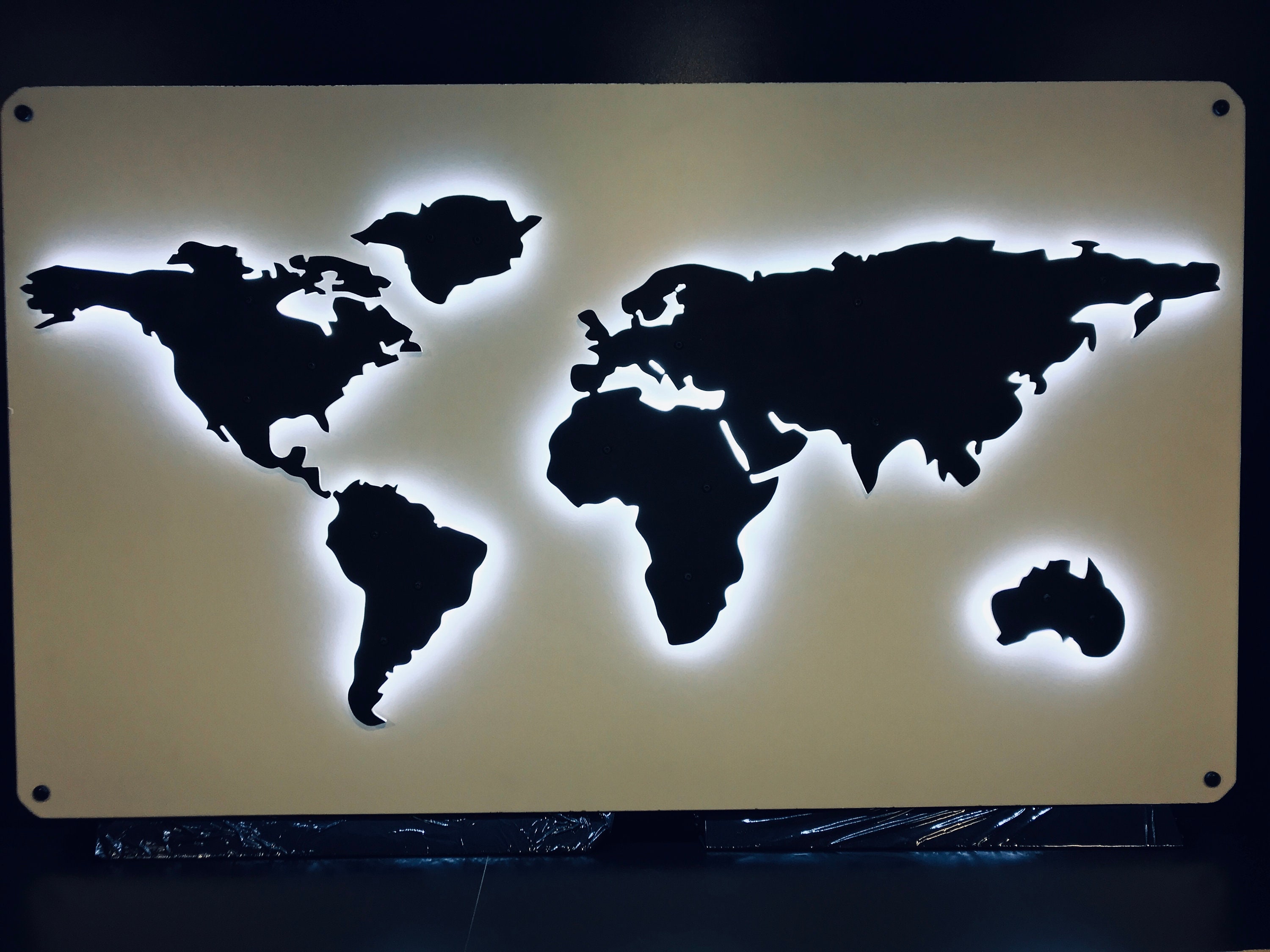 World Map White LED - Wall Decor / Wood World Map, Wooden Maps, Home ...